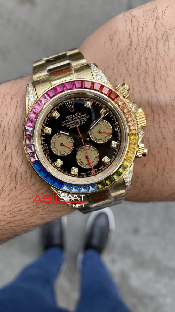 Rolex Daytona Rainbow 40 mm 116598 RBOW Gold Replika Saat ROLDA040