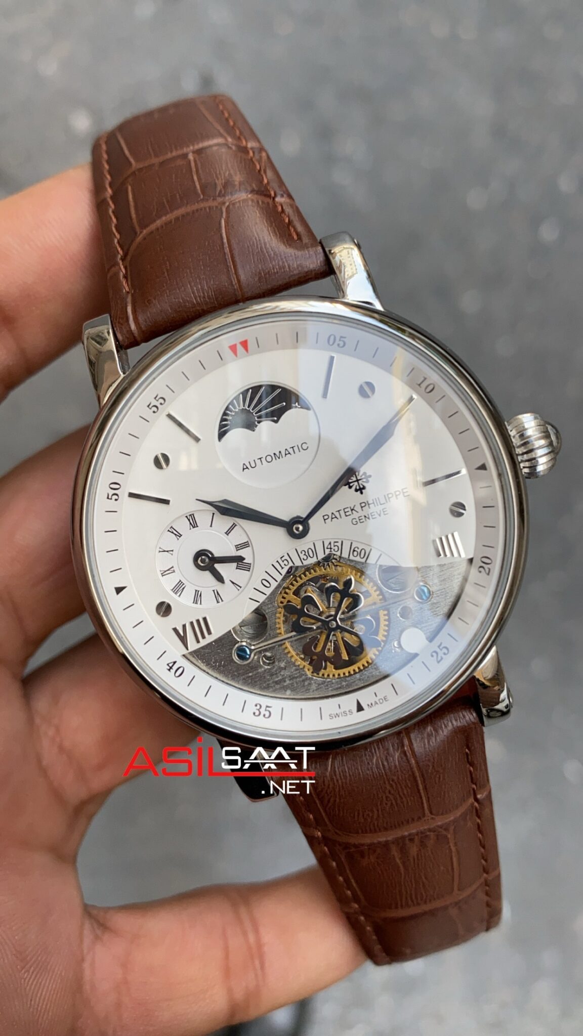 Patek Philippe Moonphase Tourbillon Geneve Silver Beyaz Kadran